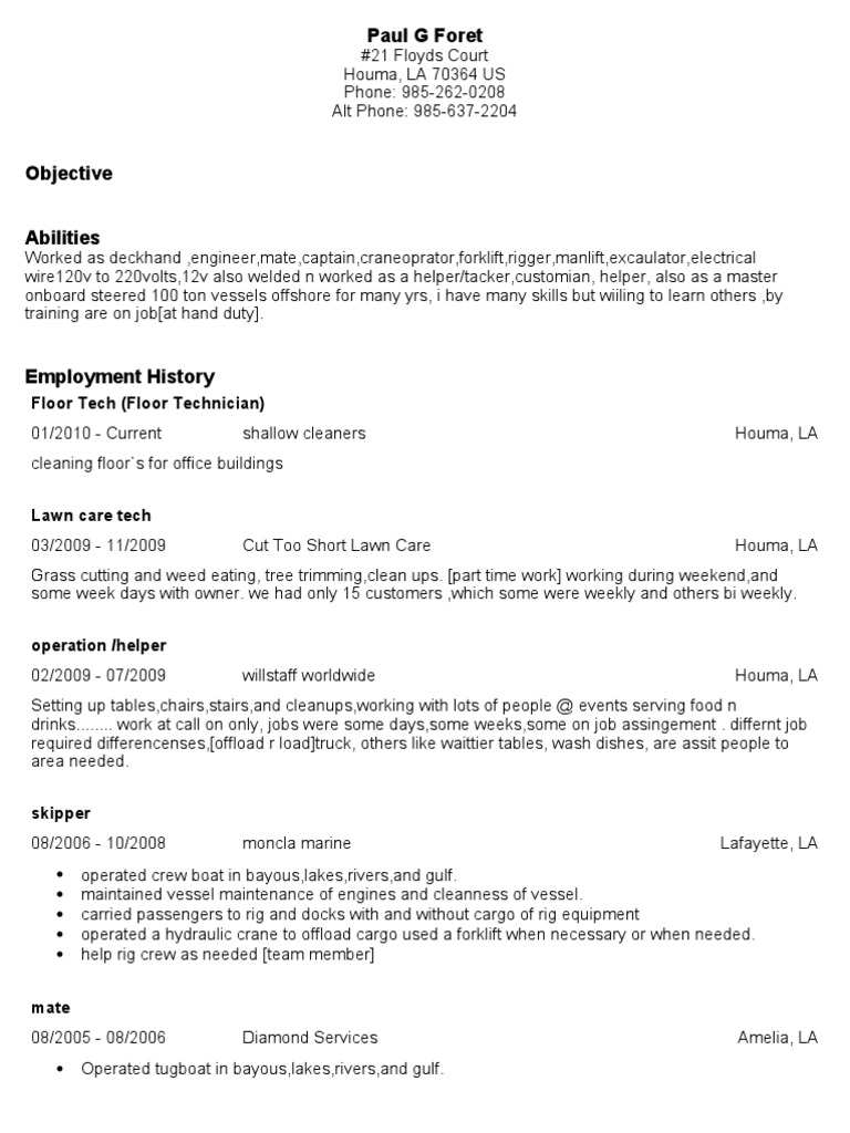 Resume of Foret59gary2301 | PDF | Barge | Sea Captain