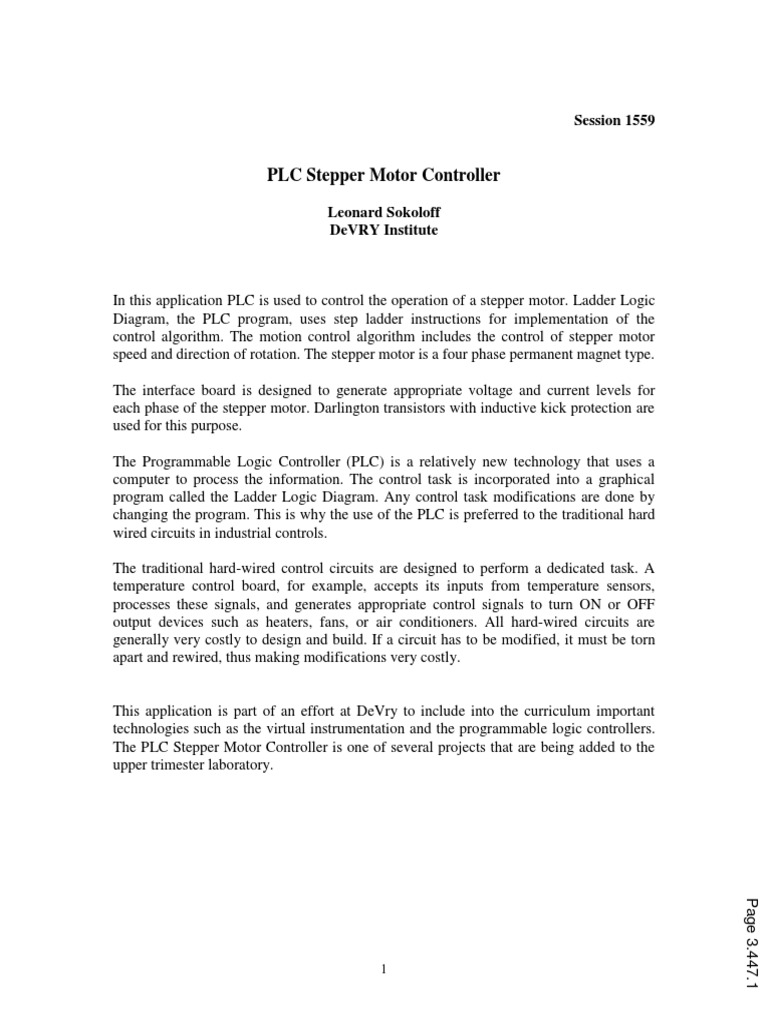 PLC Stepper Motor Controller PDF | PDF | Programmable Logic Controller ...