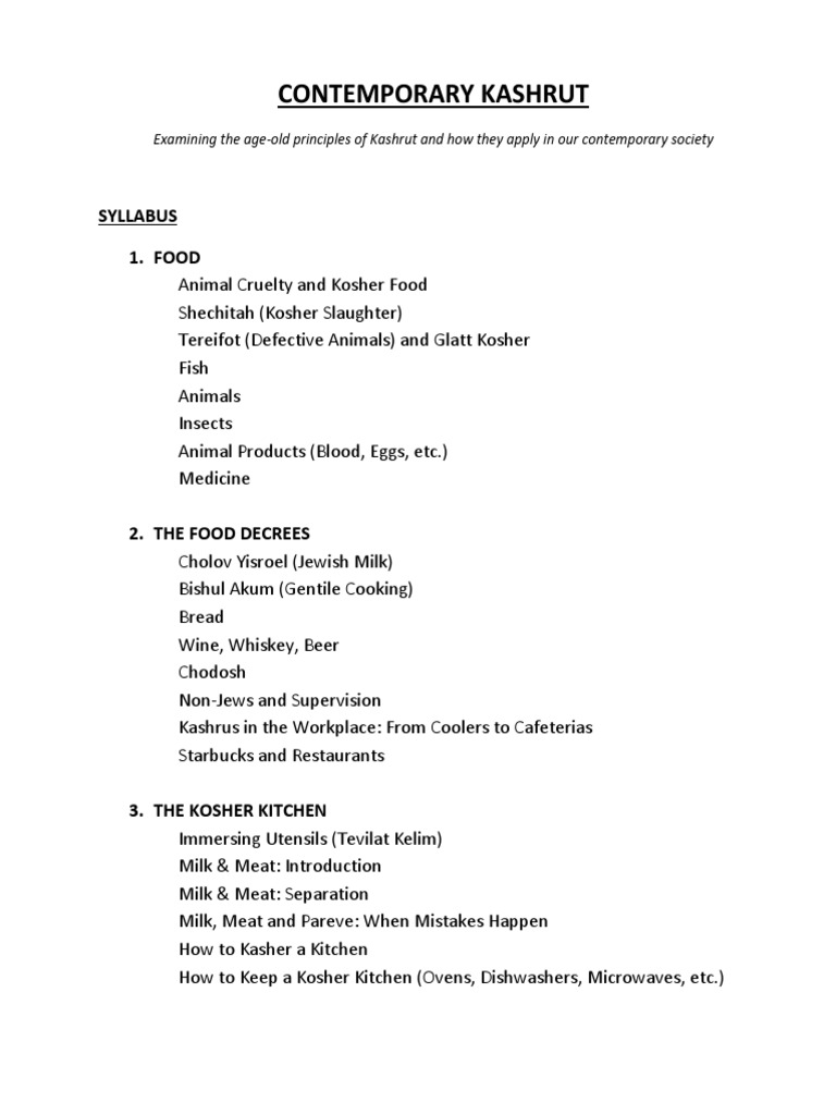 Contemporary Kashrut Outline | PDF