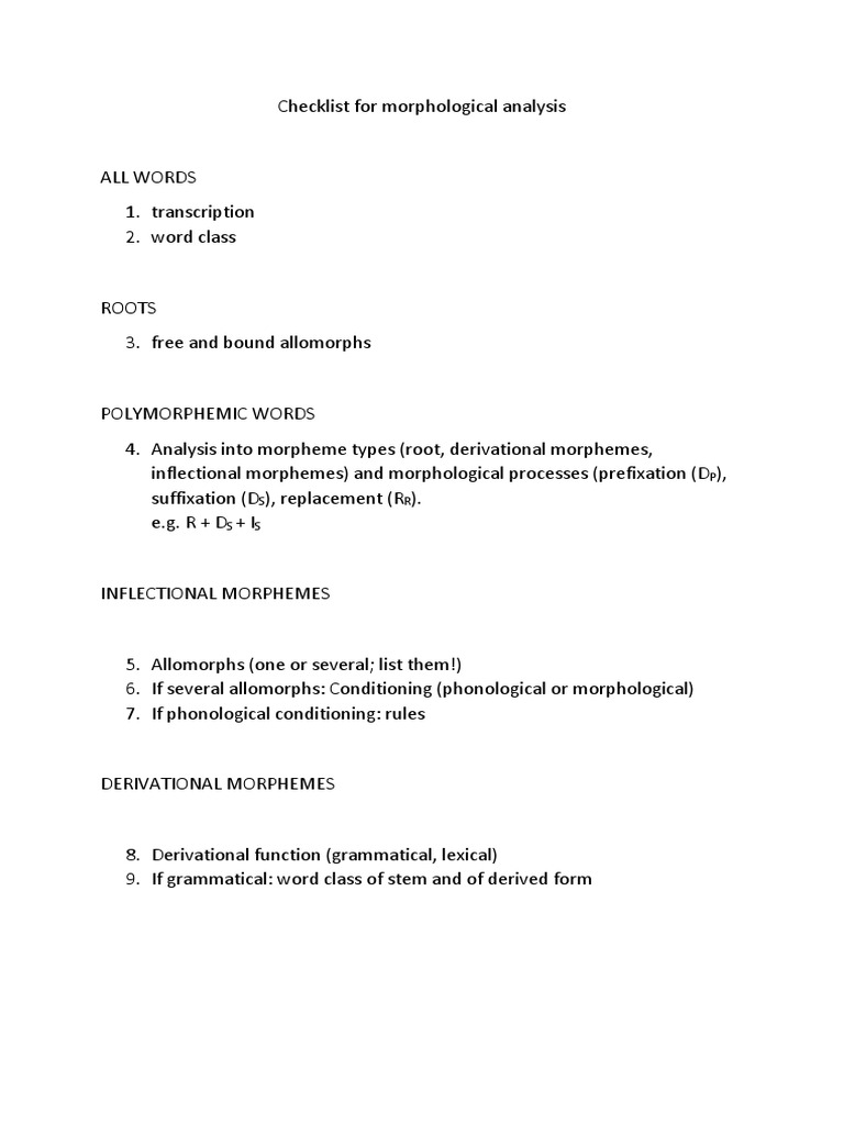 Morphological Analysis Checklist | PDF | Language Arts & Discipline ...