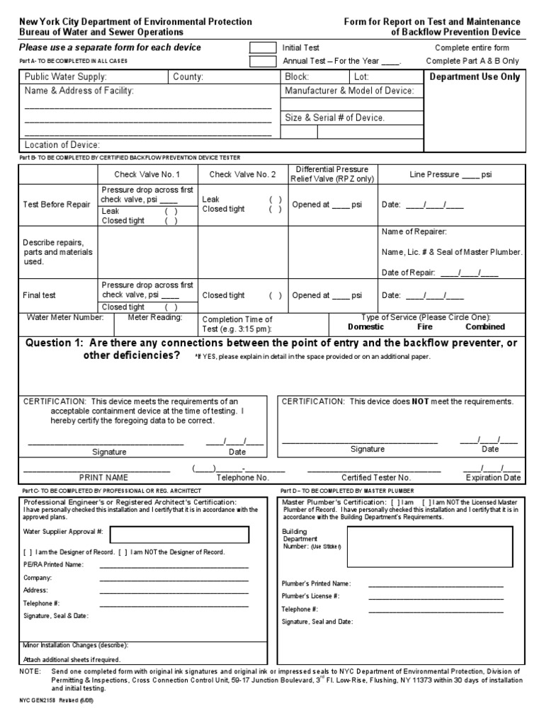 Rpz Testing Form 215b | Fluid Dynamics | Building Engineering