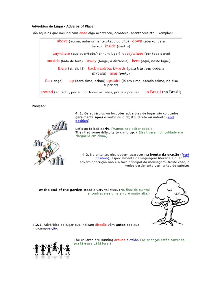 Advérbios de Lugar | Download grátis PDF | Assunto (gramática) | Advérbio