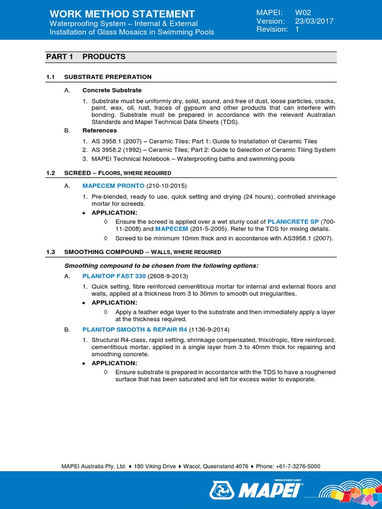 Water Proofing - W02 - Work Method Statement | Tile | Adhesive