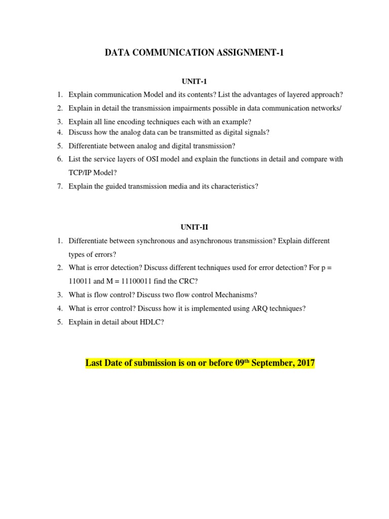 Data Communication Assignment-1: UNIT-1 | PDF