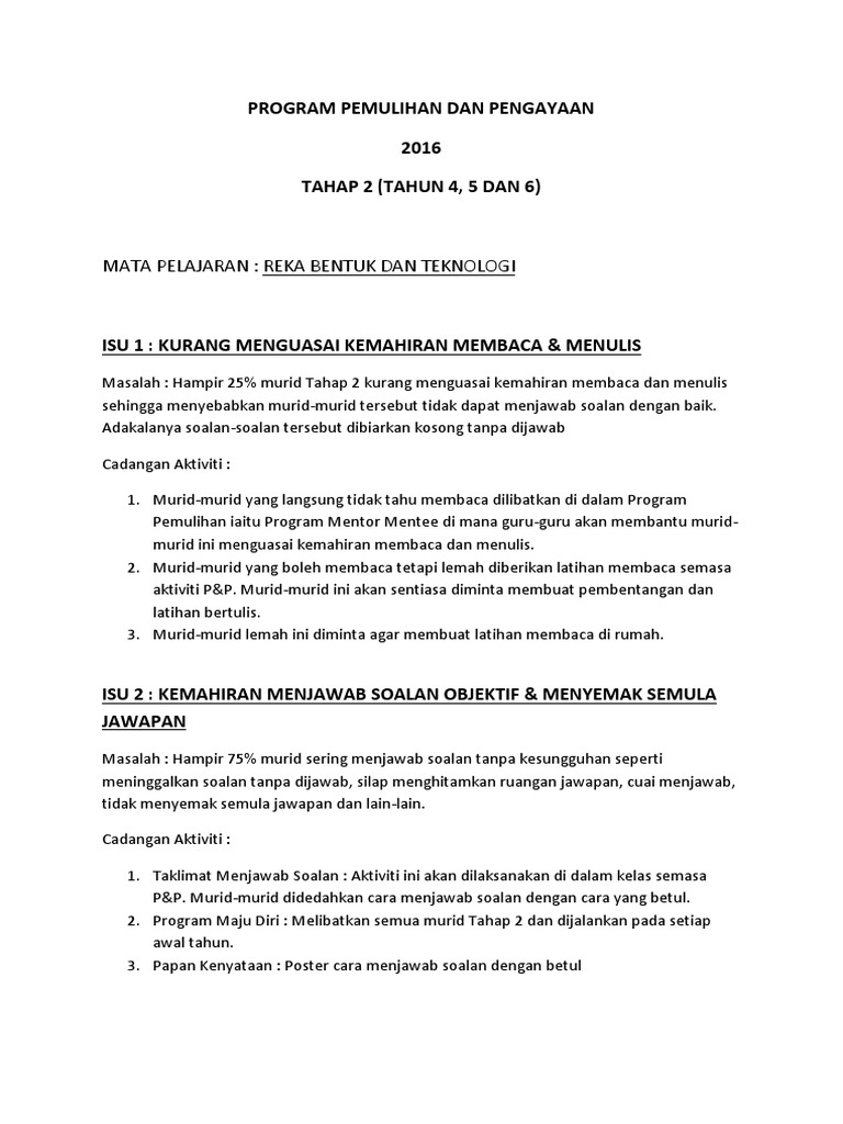 Program Pemulihan Dan Pengayaan | PDF
