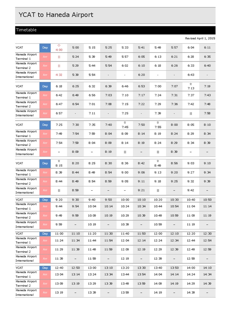 YCAT Bus Timetable to Yokohama | PDF | Bus Transport | Public Transport