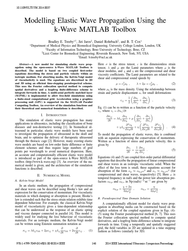 Modelling Elastic Wave Propagation Using The K-Wave Matlab Toolbox | Download Free PDF | Linear ...