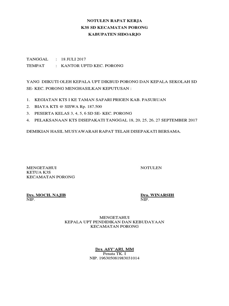 Notulen Rapat Kerja k3s | PDF