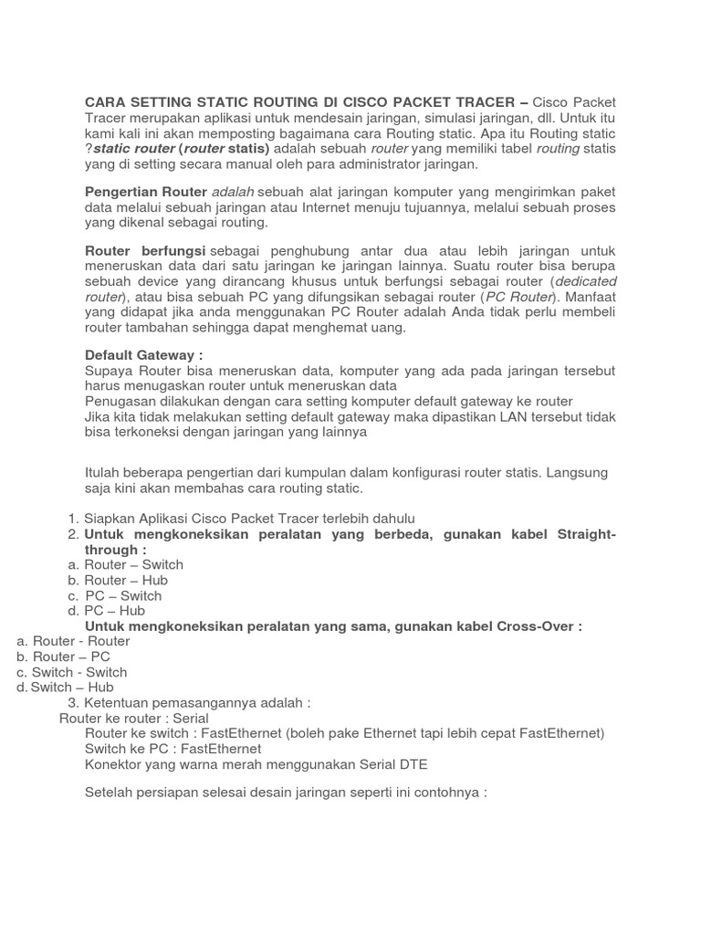 Cara Setting Static Routing Di Cisco Packet Tracer | PDF | Komputer Cara Setting Static Routing Di Cisco Packet Tracer | PDF | Komputer