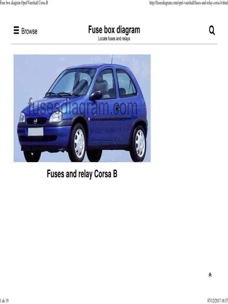 Fuse Box Diagram Opel - Vauxhall Corsa B | PDF | Headlamp | Opel