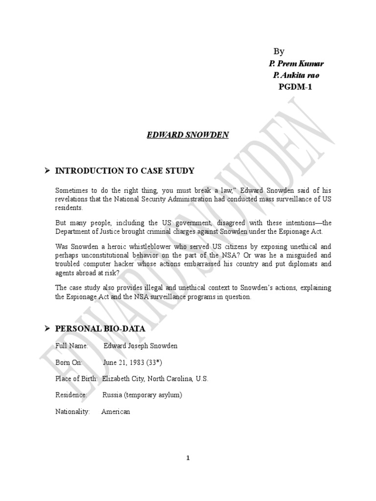 Edward Snowden Case Study | PDF | Edward Snowden | National Security Agency