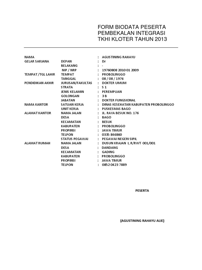 Lampiran Integrasi (Biodata, SRT Tugas) | PDF