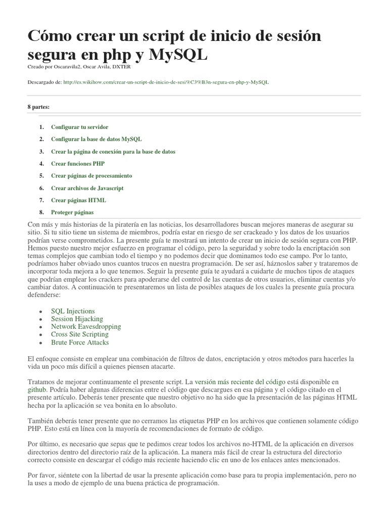 Cómo Crear Un Script de Inicio de Sesión Segura en PHP y MySQL | PDF ...