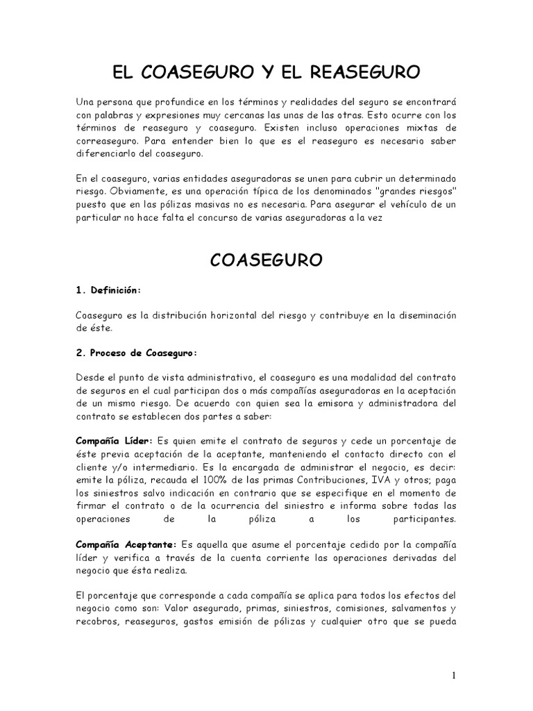 Coaseguro y Reaseguro 2017 PDF | Descargar gratis PDF | Reaseguro | Seguro