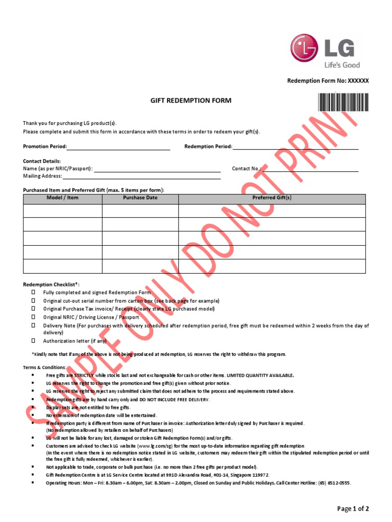 Gift Redemption Form | PDF | Business | Government