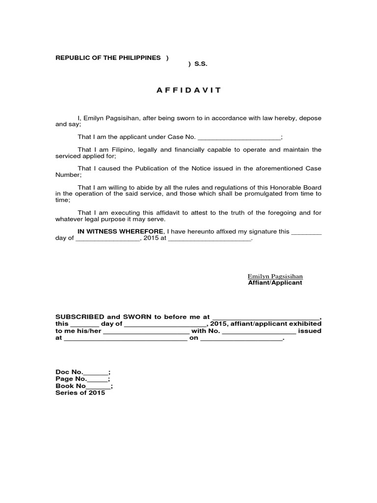 Affidavit: Republic of The Philippines) ) S.S | PDF