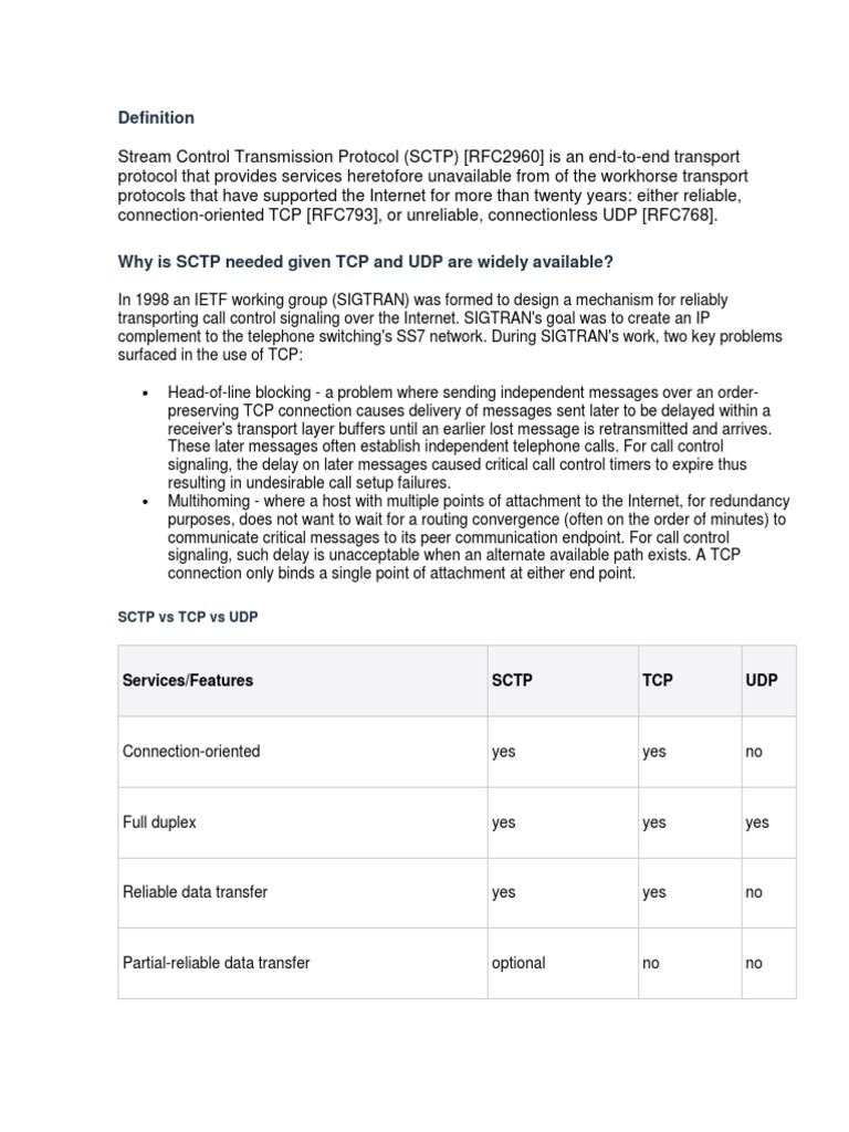 Why Is SCTP Needed Given TCP and UDP Are Widely Available | PDF ...