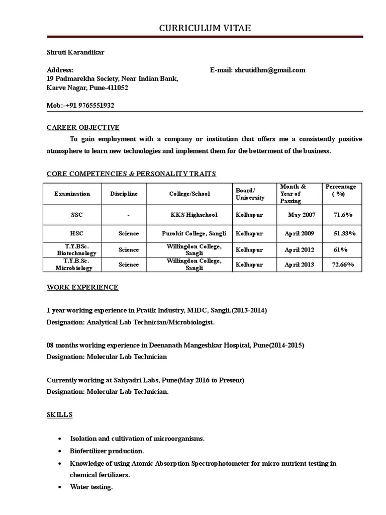 Shruti Resume.doc | Earth & Life Sciences | Life Sciences