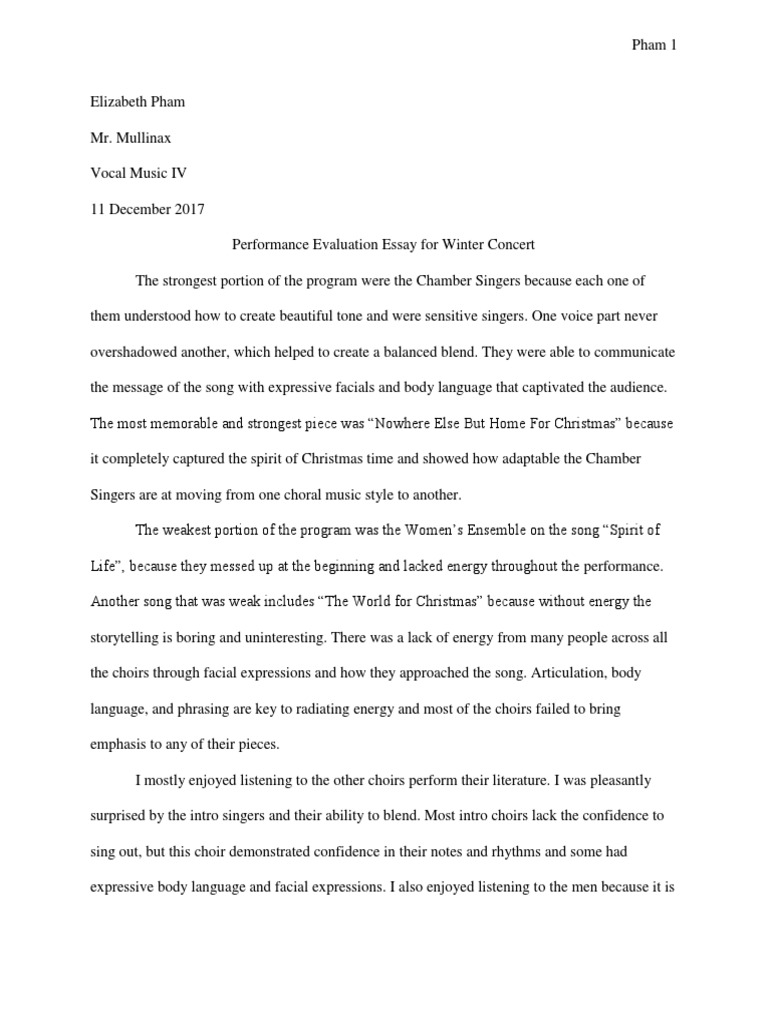 performance evaluation essay | Singing | Choir