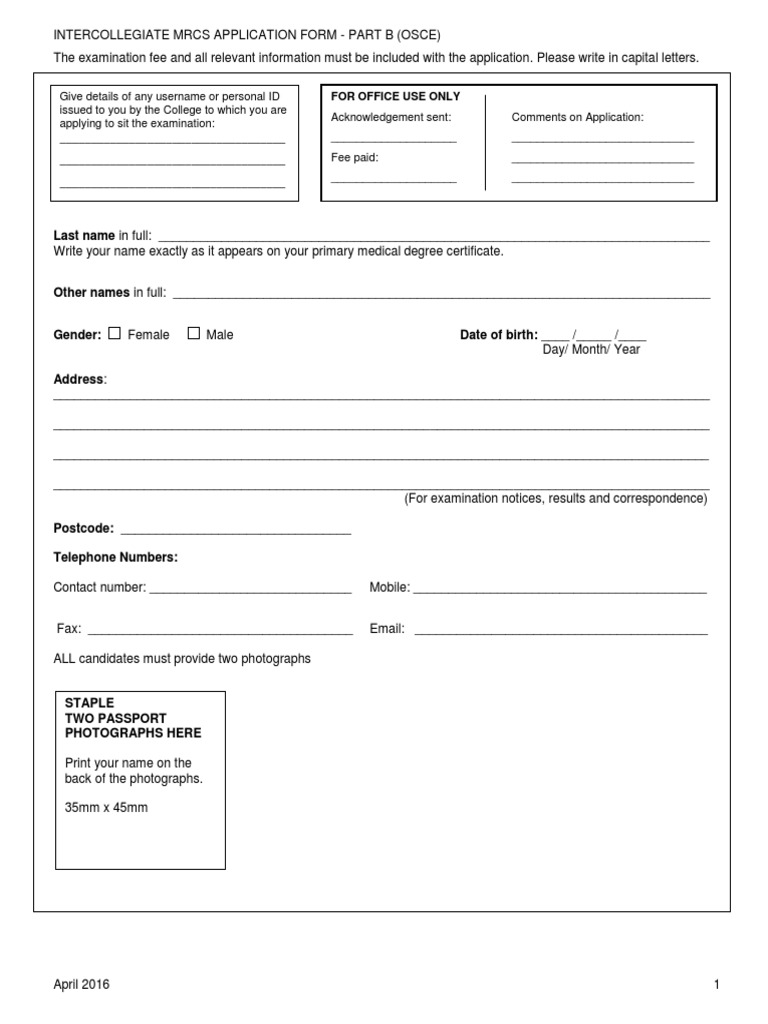 MRCS OSCE Application Form | PDF | Race And Ethnicity In The United ...