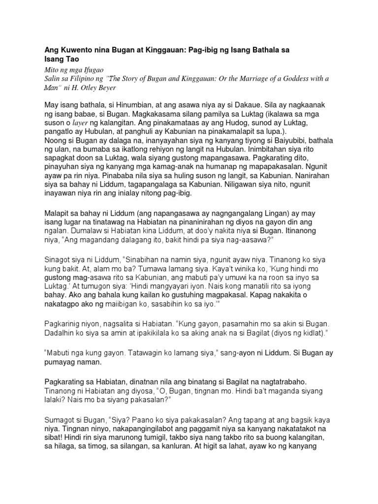 Ang Kuwento Nina Bugan at Kinggauan | PDF