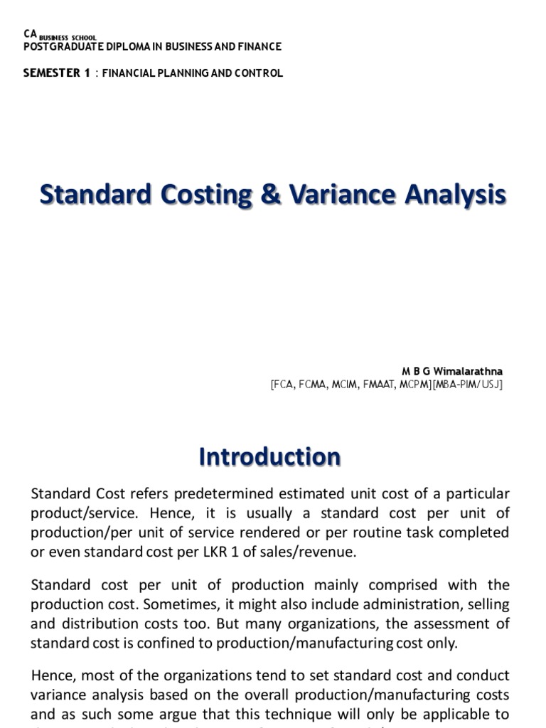 Standard Costing And Variance Analysis Pdf Labour Economics Variance