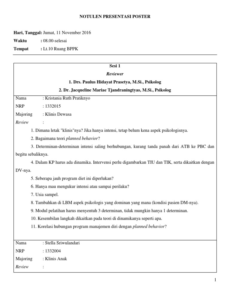 Notulen Presentasi Poster 2016 | PDF | Karier & Perkembangan