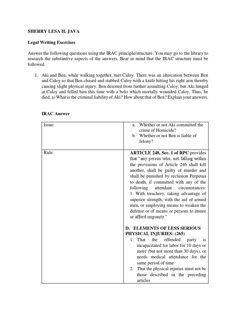 Irac Legal Exercise (1) | Murder | Crimes