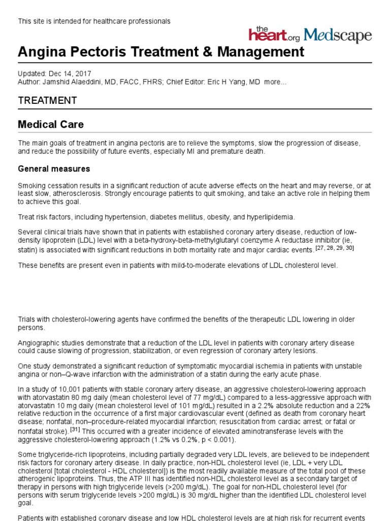 Angina Pectoris Treatment & Management - Medical Care, Surgical Care ...