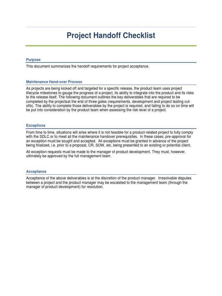 Project Handoff Checklist | PDF | Documentation | Business