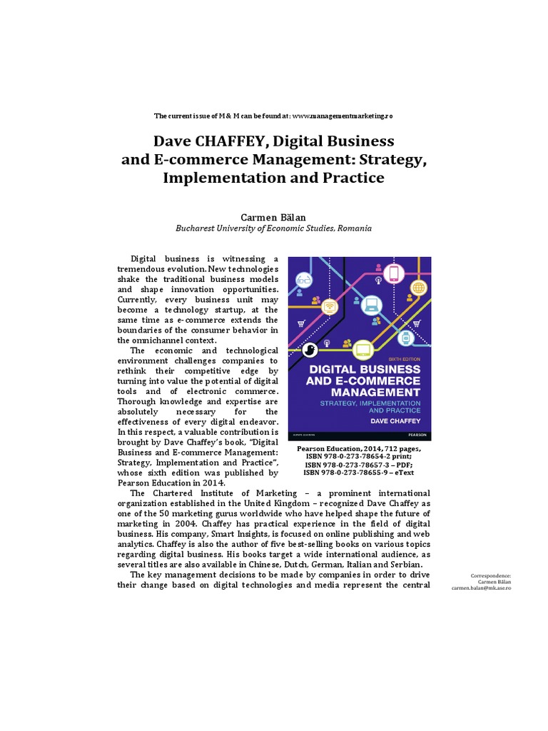 Dave CHAFFEY, Digital Business and E‐commerce Management: Strategy ...