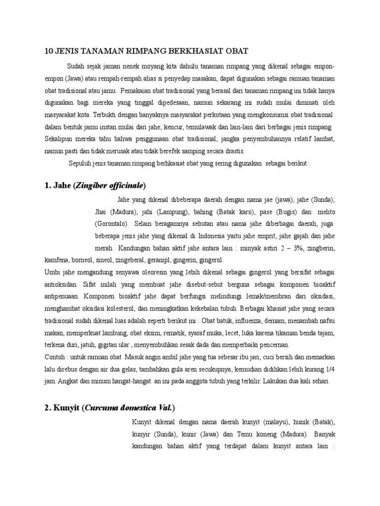 10 Jenis Tanaman Rimpang Berkhasiat Obat | PDF