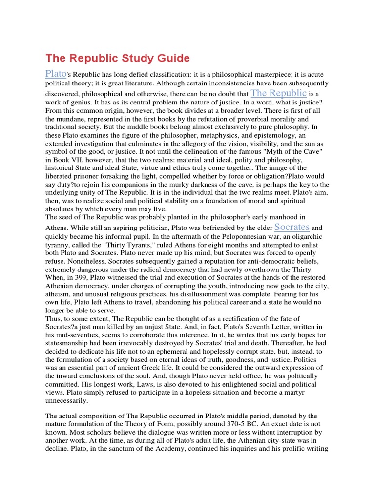 The Republic Study Guide | PDF | Plato | Socrates