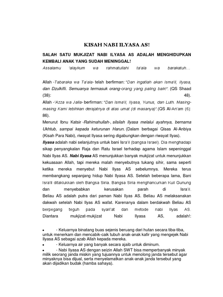 Kisah Nabi Ilyasa | PDF | Sejarah