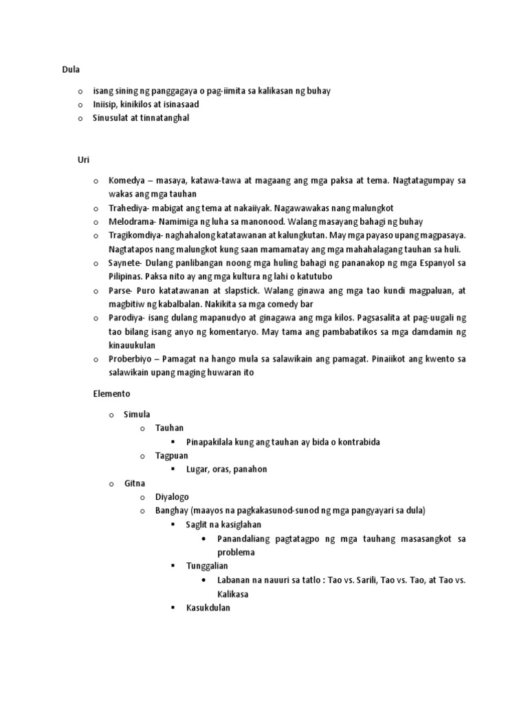 ESS 10 Filipino Dula Worksheet | PDF