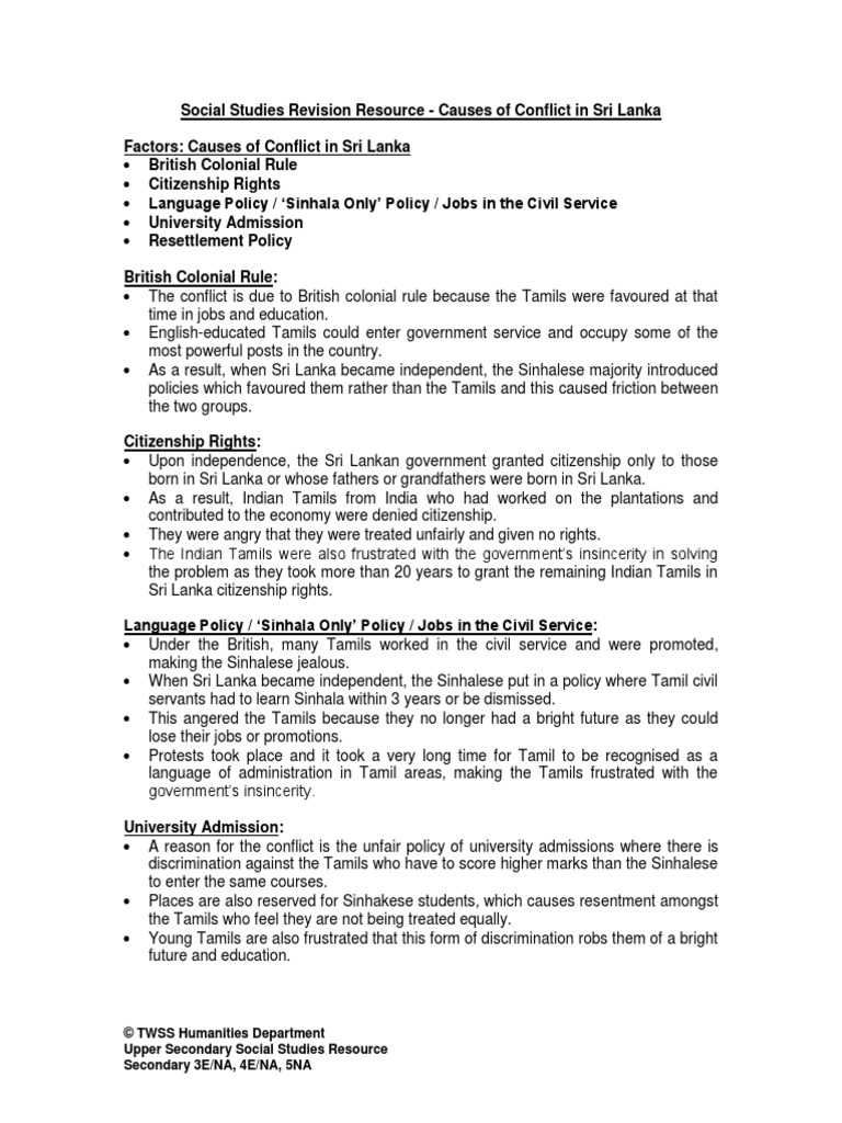 SS Notes For Conflict in Sri Lanka | PDF | Sri Lanka | International ...