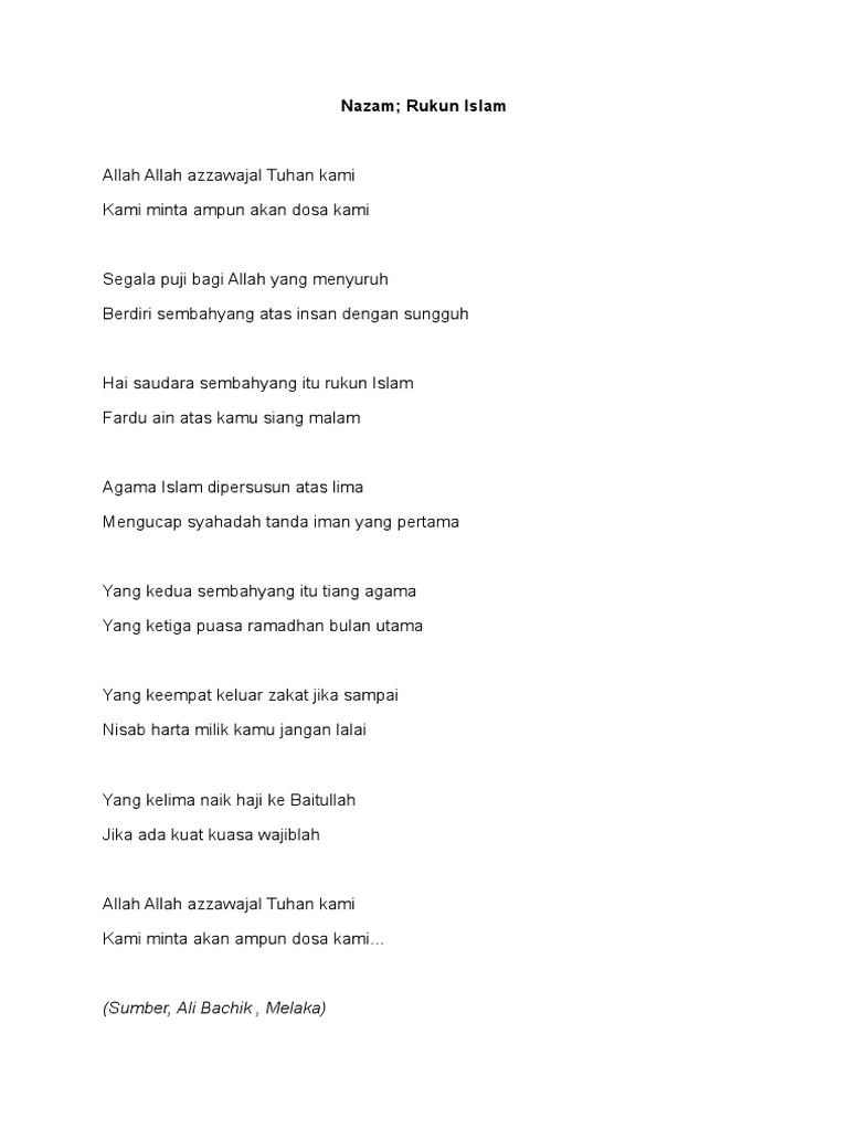 Nazam Rukun Islam dan Kewajiban Ibadah | PDF | Agama & Spiritualitas