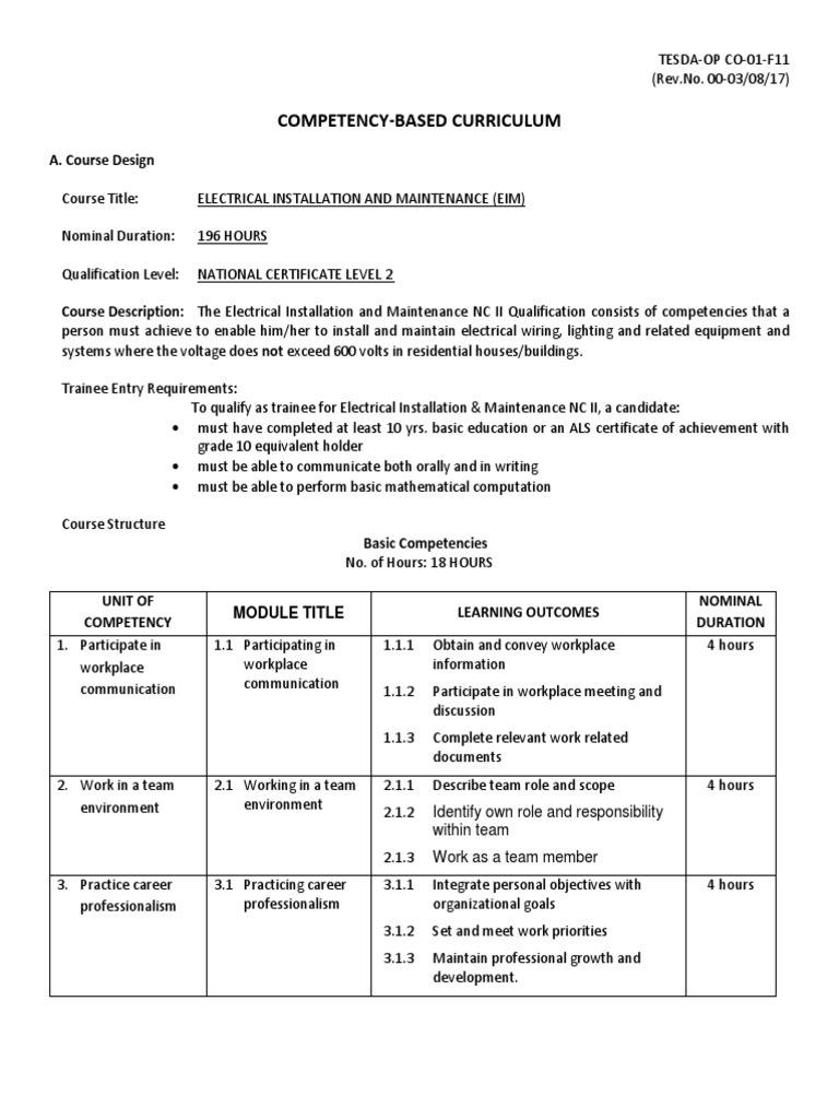 Electrical Installation & Maintenance NC II | PDF | Occupational Safety ...