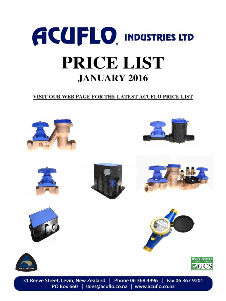 Acuflo Price List 2016 | PDF | Valve | Prices