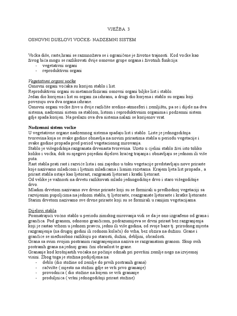 Osnovni Dijelovi Voćke Treca Vjezba | PDF