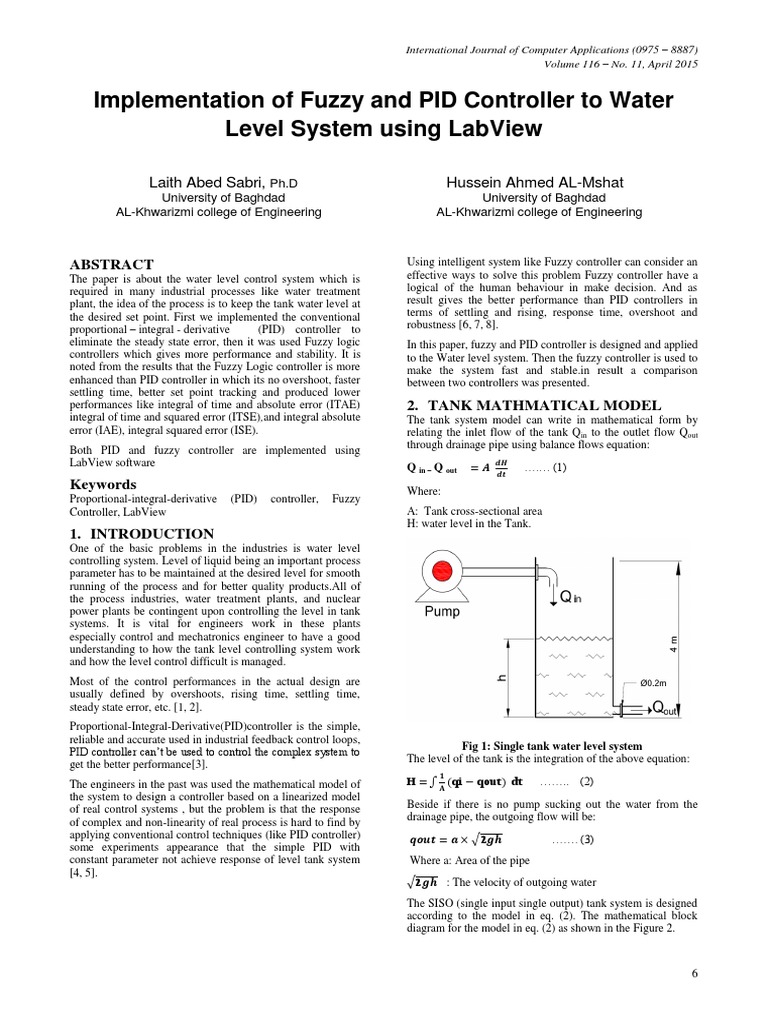 Implementation of Fuzzy and PID Controller To Water Level System Using LabView PDF | PDF