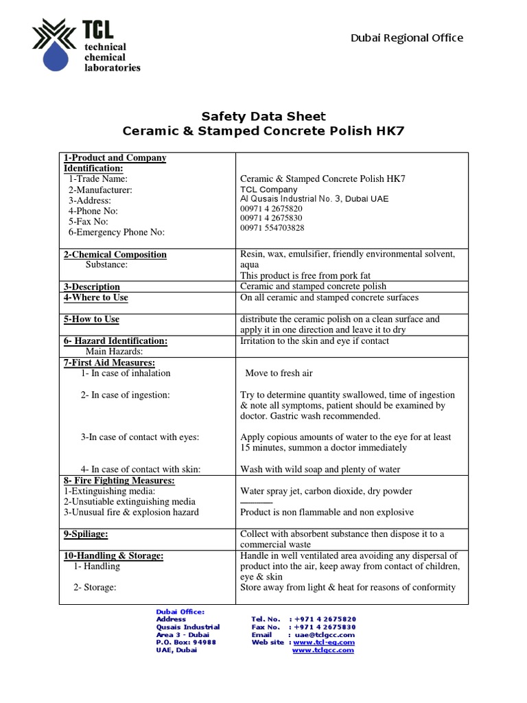 Ceramic Polish MSDS | PDF | Chemical Substances | Materials
