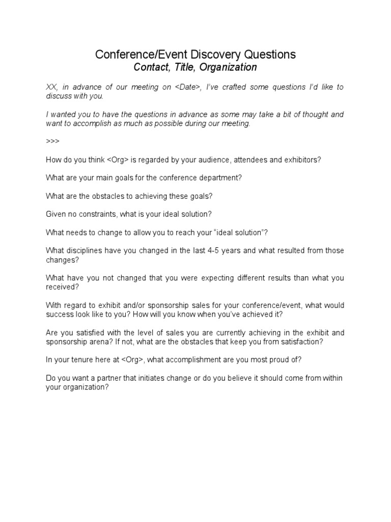 Discovery Questions-Conference Template | PDF