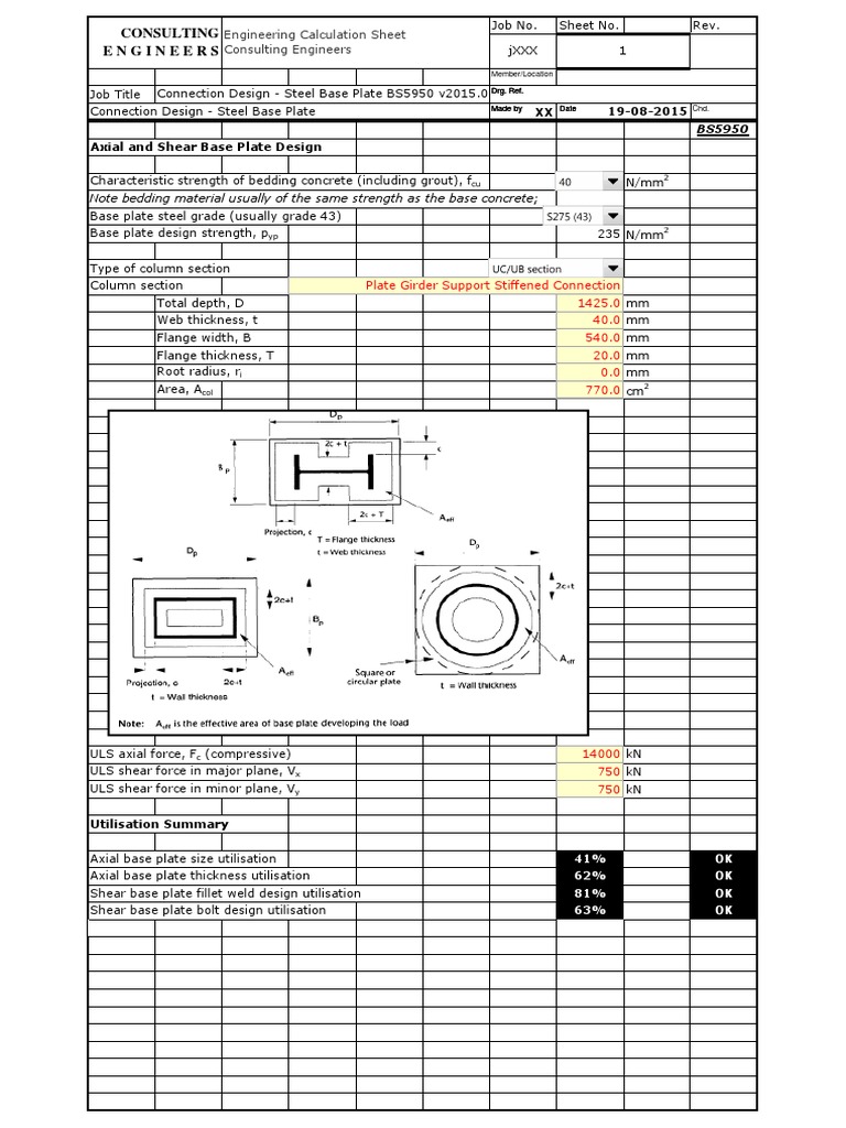 Connection Design Steel Base Plate Bs5950 v2015 01 | PDF | Screw | Column
