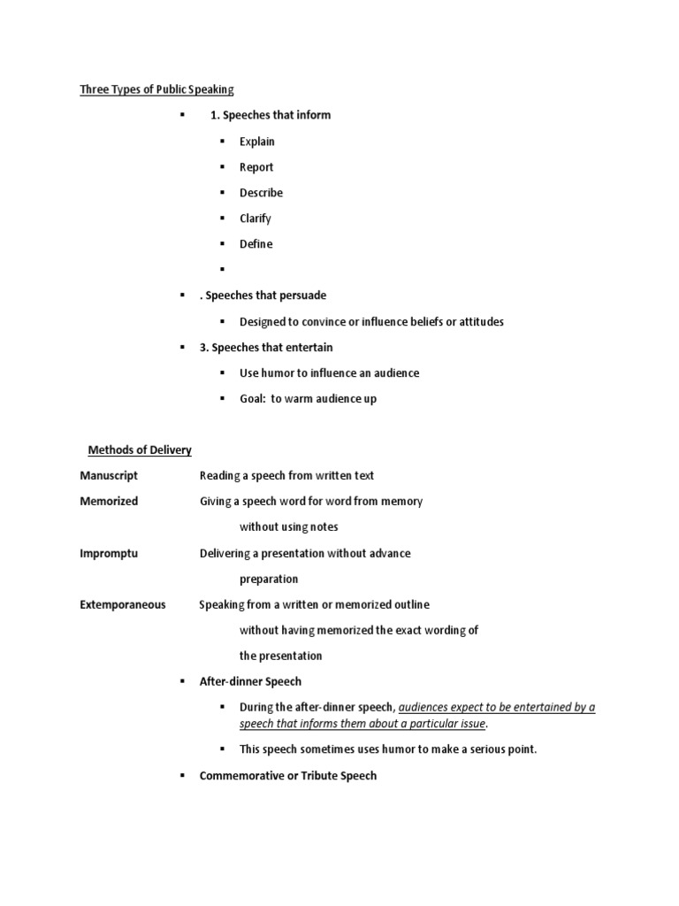 Three Types of Public Speaking | PDF | Public Speaking | Persuasion