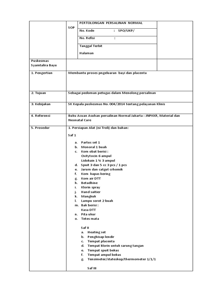 Sop Persalinan Normal | PDF | Sains & Matematika