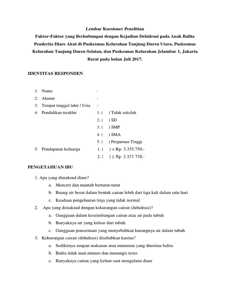 Kuesioner Penelitian Diare | PDF