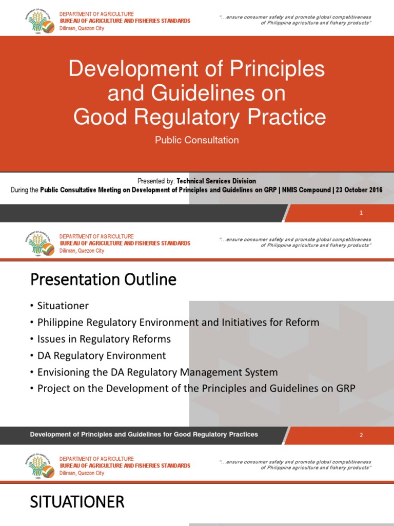 Development of Principles and Guidelines On Good Regulatory Practice ...