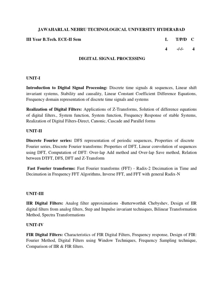 DSP Syllabus | PDF | Digital Signal Processing | Discrete Fourier Transform DSP Syllabus | PDF | Digital Signal Processing | Discrete Fourier Transform