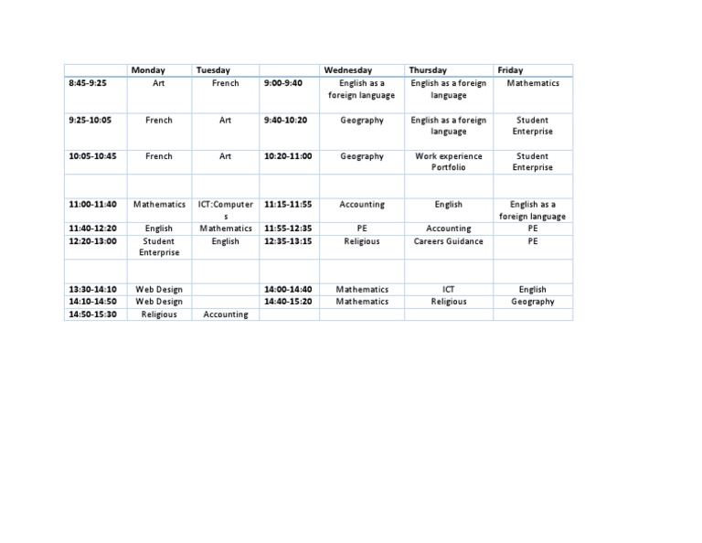 Timetable | PDF | Career & Growth | Teaching Methods & Materials